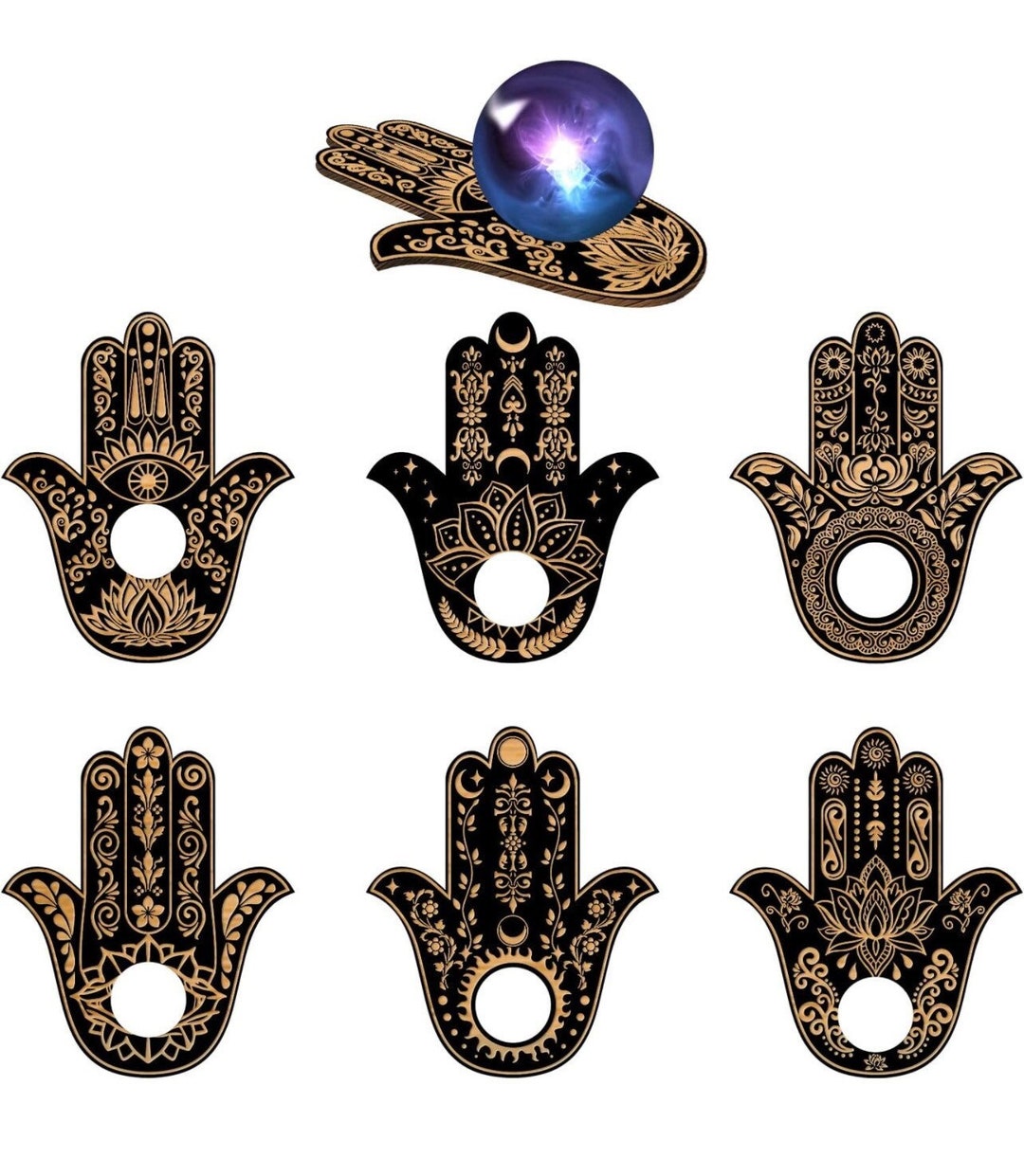 HAMSA HAND Crystal Display Crystal Ball Crystal Holder Gemstone Display ...