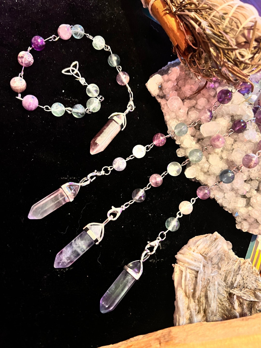 Witchs Ladder Pendulum Hybrid Tool Rainbow Fluorite Pendulum Natural ...