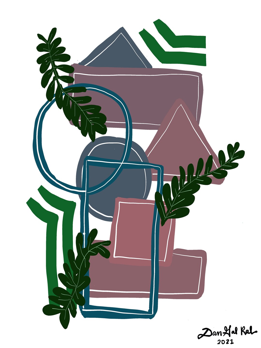 Abstract Plants and Shapes - Teal (2 in Set) - Etsy