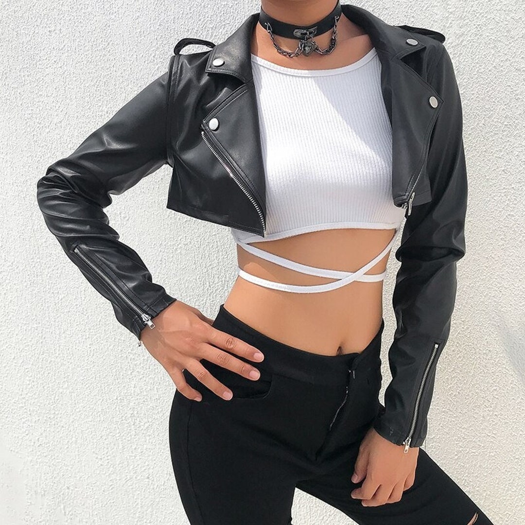Women's & Girls 100% Real High Quality Lambskin Leather Cropped Motor ...
