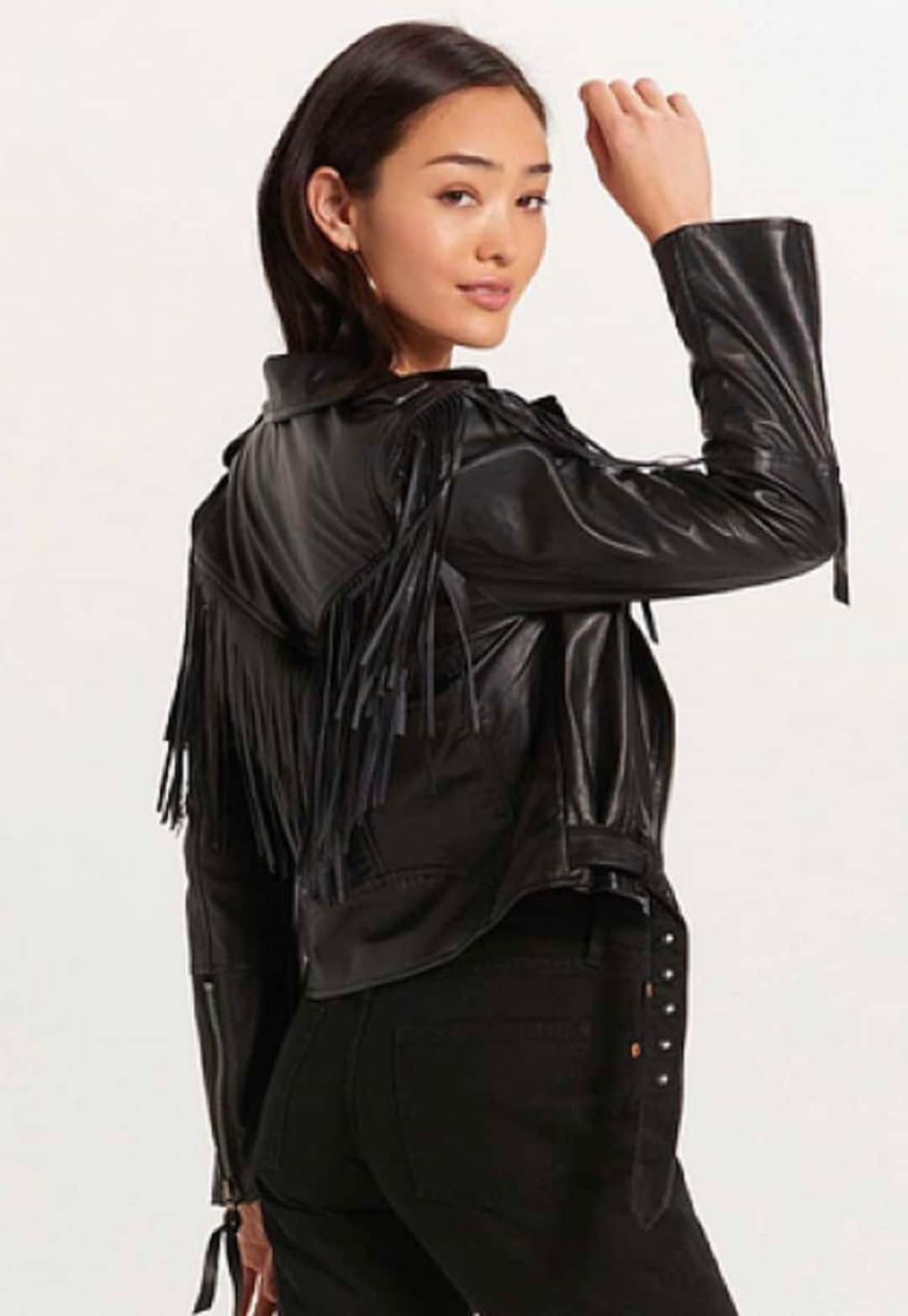 Lambskin Leather Fringed Biker Jacket - Slim Fit Cropped Moto - Etsy