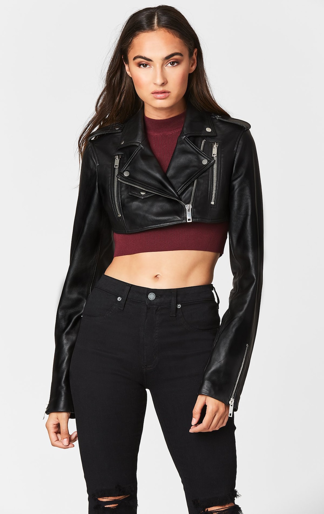 Women's & Girls 100% Real High Quality Lambskin Leather Cropped Motor ...