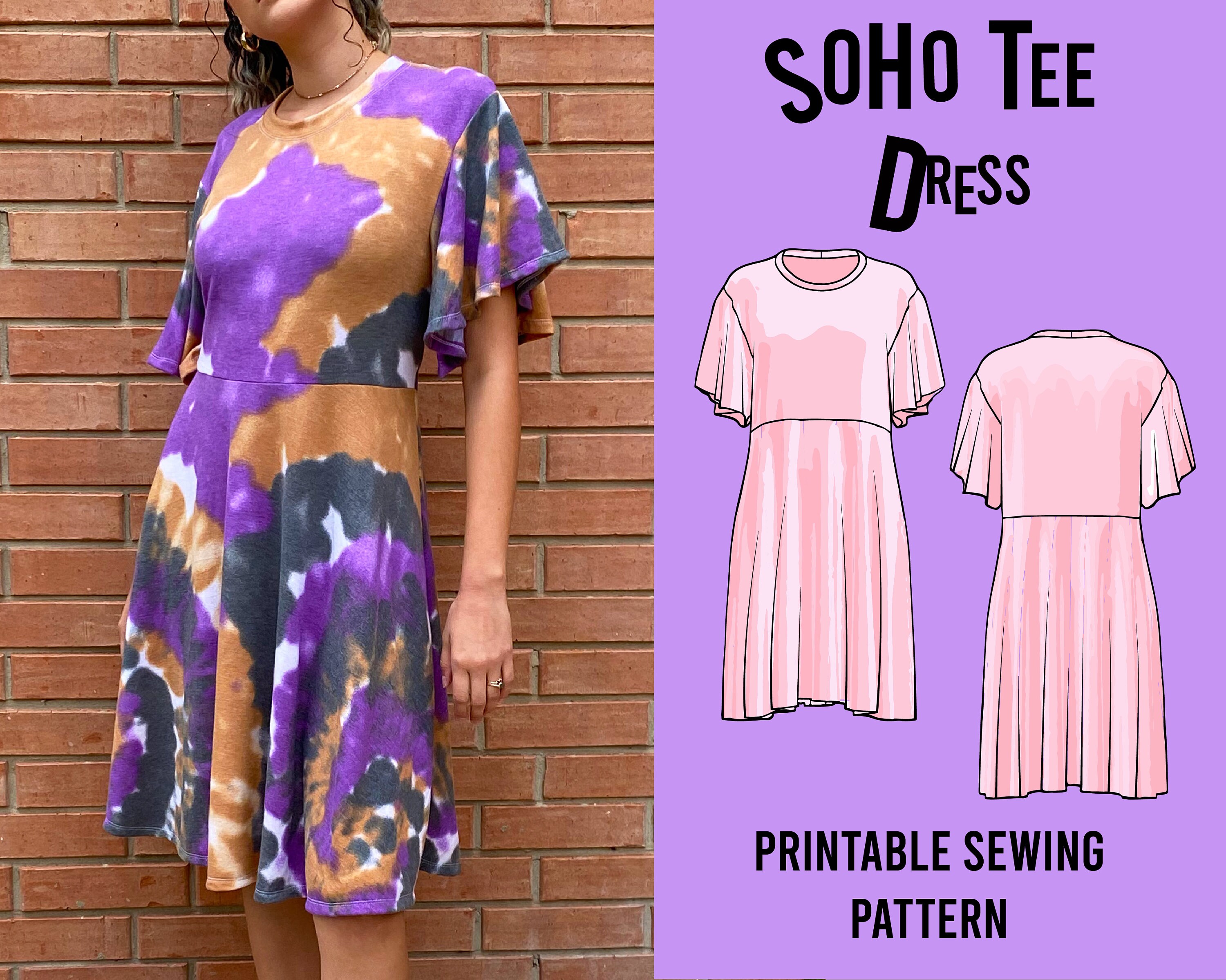 Soho Tee Dress Sewing Pattern PDF Printable Sizes S - 2X | Flutter ...