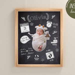 Editable Newborn Baby Birth Board 1st Birthday Board Digital Birth ...