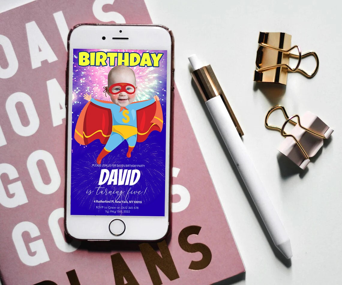 Editable Birthday Mobile Invitation Superkid | Personalized Mobile ...