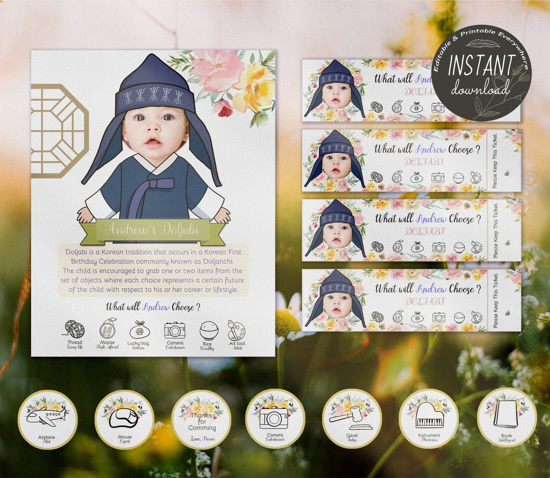 Editable Doljabi Kit No.12 Hanbok Boy | Doljanchi Set 1st Birthday ...