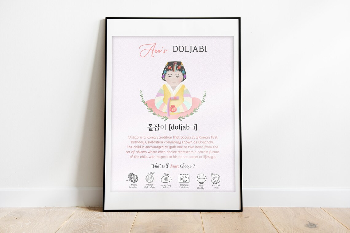 Editable Doljabi Kit No.11 Hand Drawing Hanbok Girl Doljanchi Set 1st ...