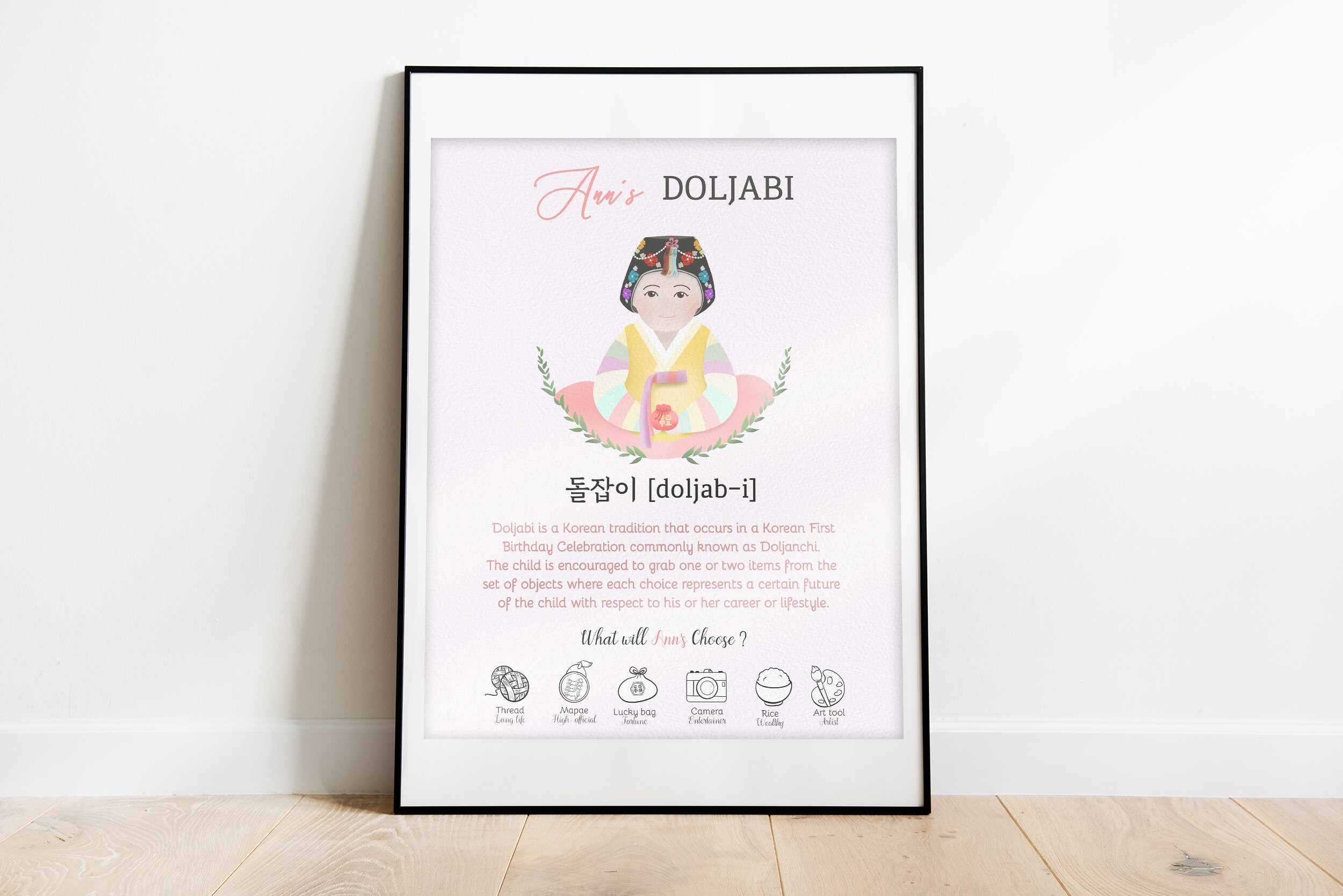 Editable Doljabi Kit No.11 Hand Drawing Hanbok Girl | Doljanchi Set 1st ...
