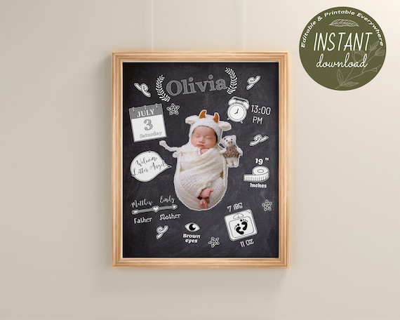 Editable Newborn Baby Birth Board 1st Birthday Board - Etsy
