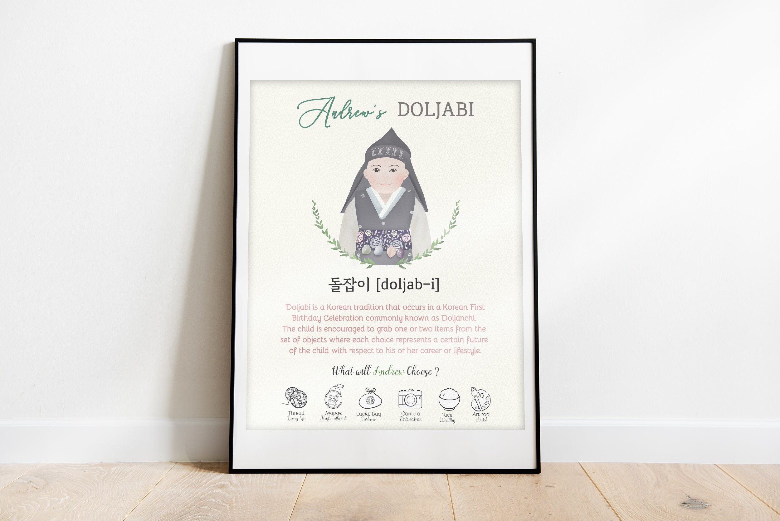Editable Doljabi Kit No.10 Hand Drawing Hanbok Boy | Doljanchi Set 1st ...