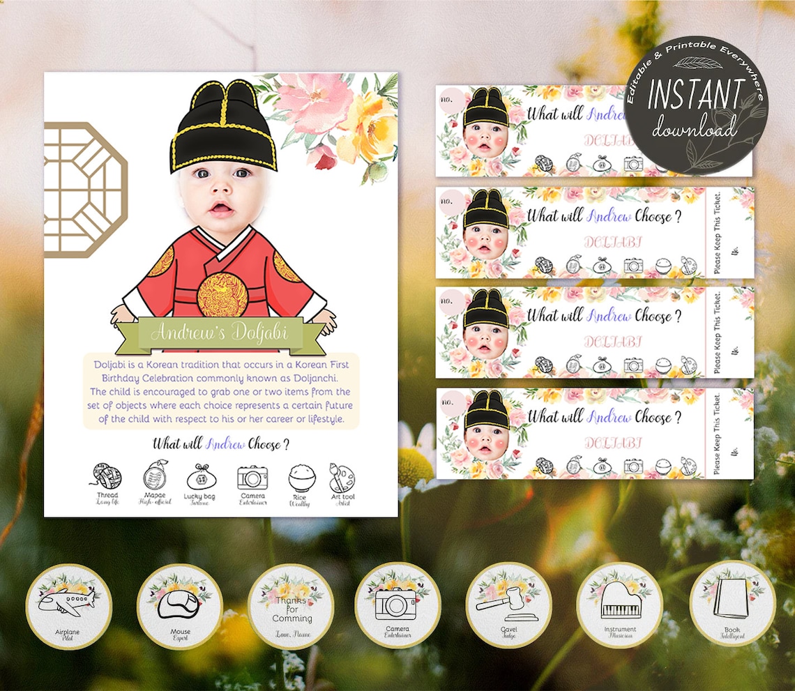 Editable Doljabi Kit No16. Emperor Boy | Doljanchi Set 1st Birthday ...