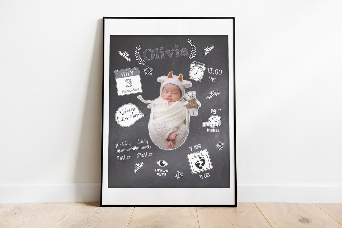 Editable Newborn Baby Birth Board 1st Birthday Board Digital Birth ...