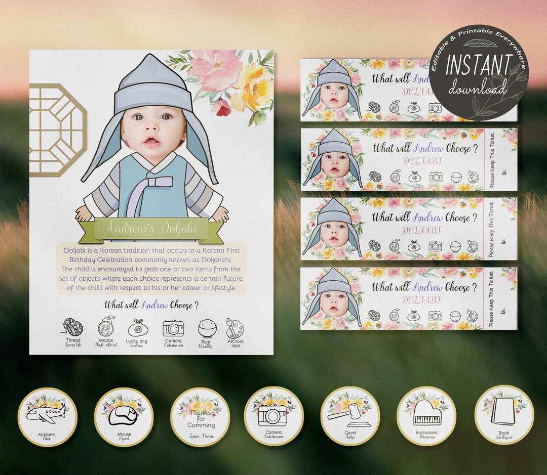 Editable Doljabi Kit No.7 Hanbok Boy | Doljanchi Set 1st Birthday Party ...