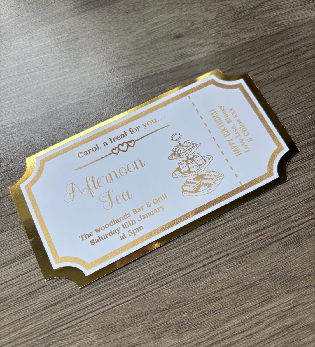 Afternoon Tea Ticket Voucher Any Personalisation Any Name Birthday ...