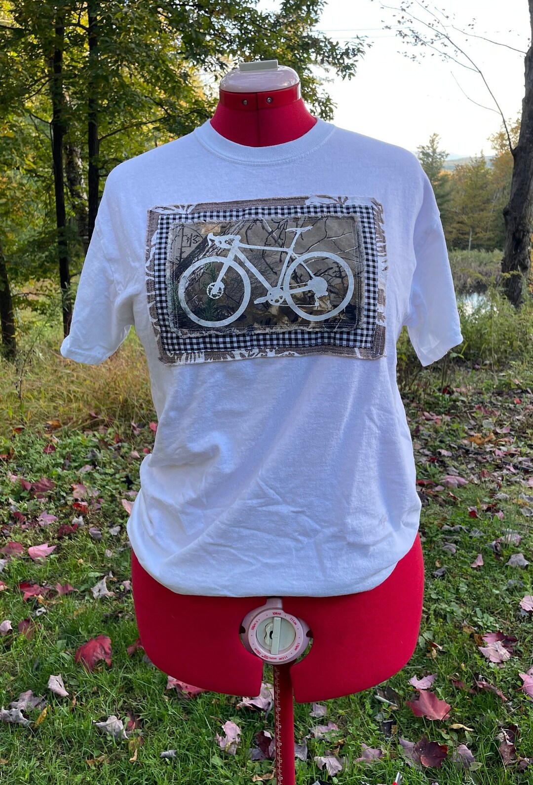 White Patchwork Screen Printed Bike Mens Medium Shirt - Etsy
