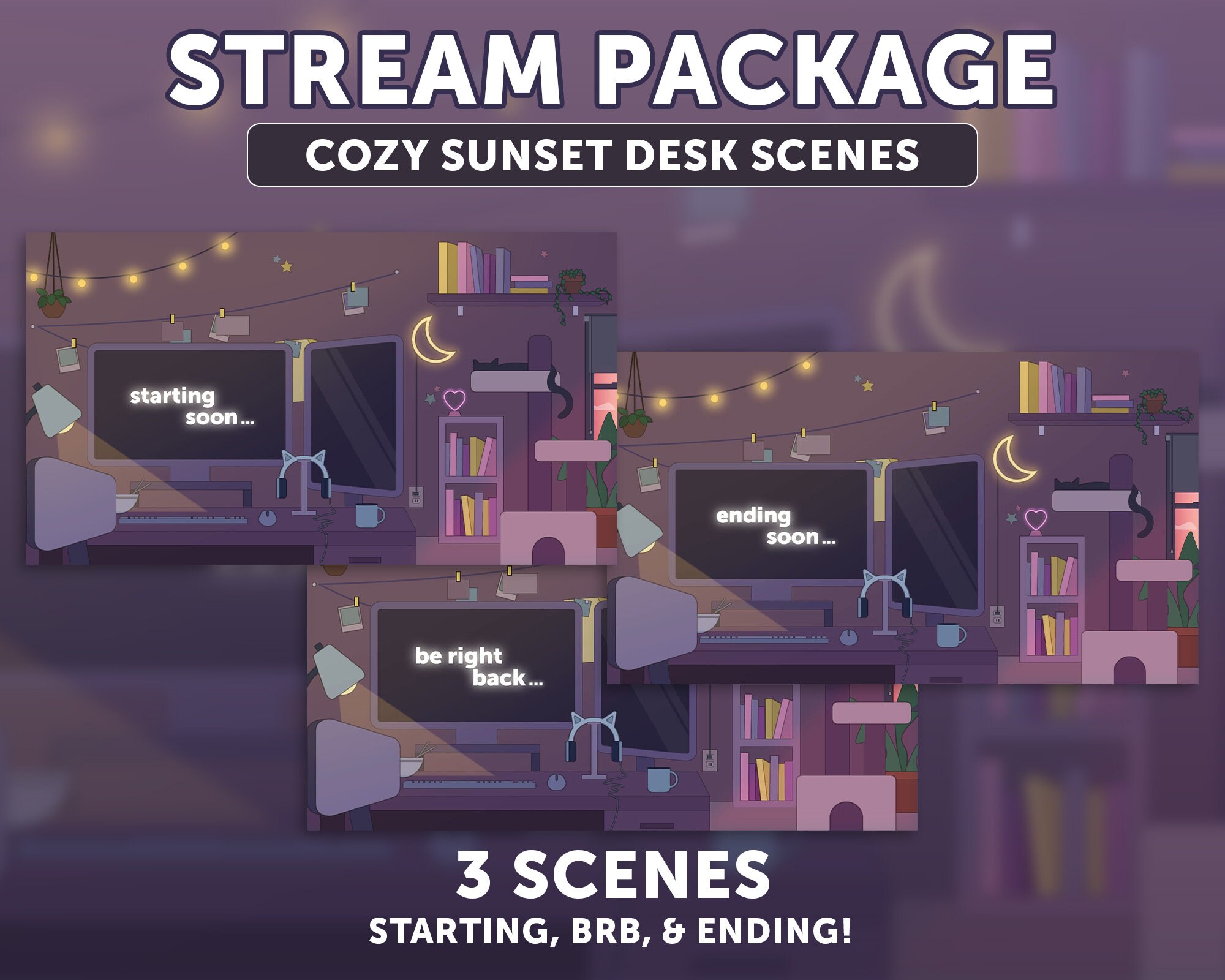 Animated Cozy Sunset Desk Twitch Overlay Package (digital Download) - Etsy