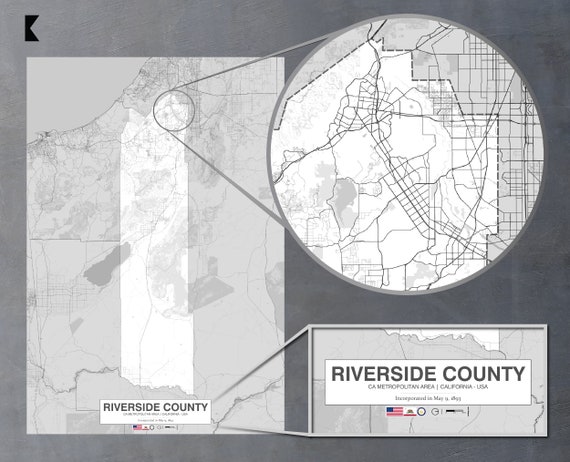 Riverside County Printable Map Riverside California Poster | Etsy