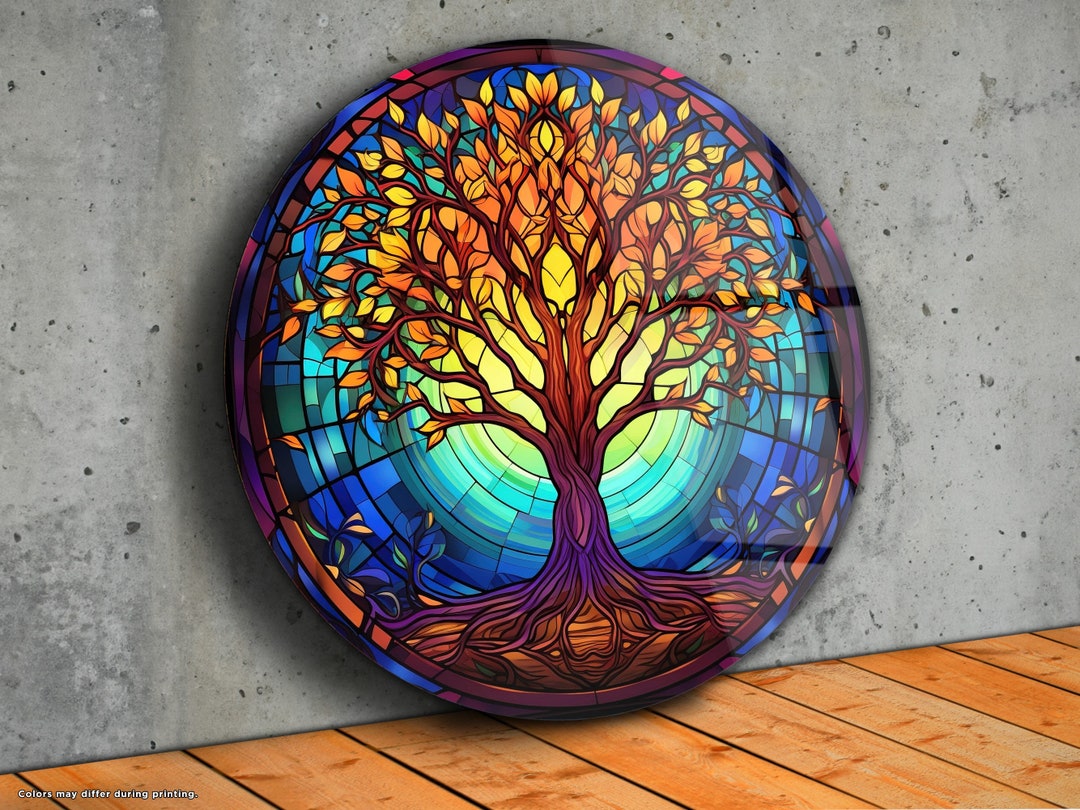Tree of Life Glass Wall Art, Circle Glass Printing Art, Glass Wall Art ...