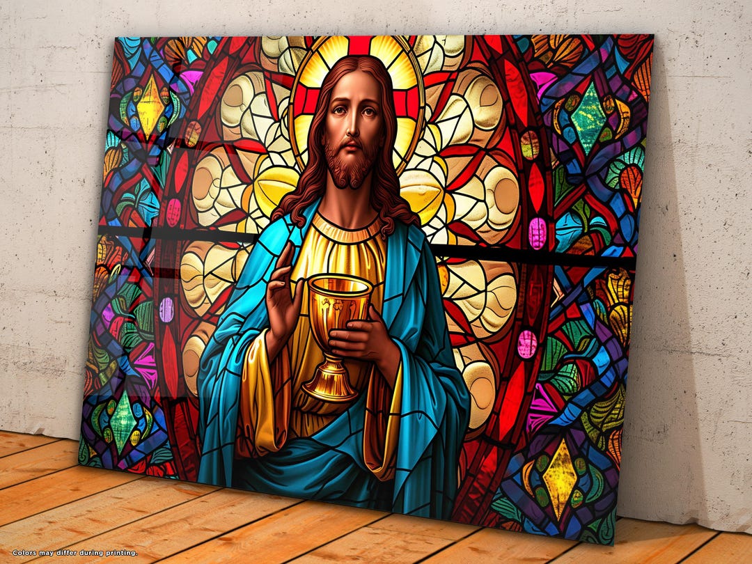 Christ Glass Wall Art, Jesus Glass Art, Stained Glass Paint, Large ...