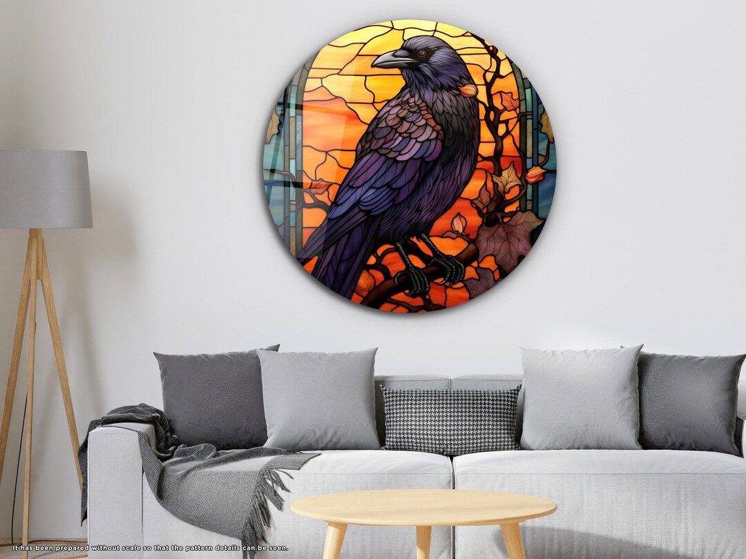 Crow Window Decor Crow Wall Art Halloween Wall Art Tempered Glass Wall ...