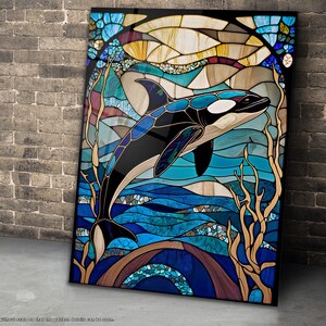 Orca Stained Glass Painting Wall Art, Sea Life Pattern , Glass Wall ...