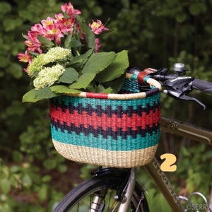 Woven Bicycle Basket, African Basket for Bicycle, Woven Bike Net, Bolga ...