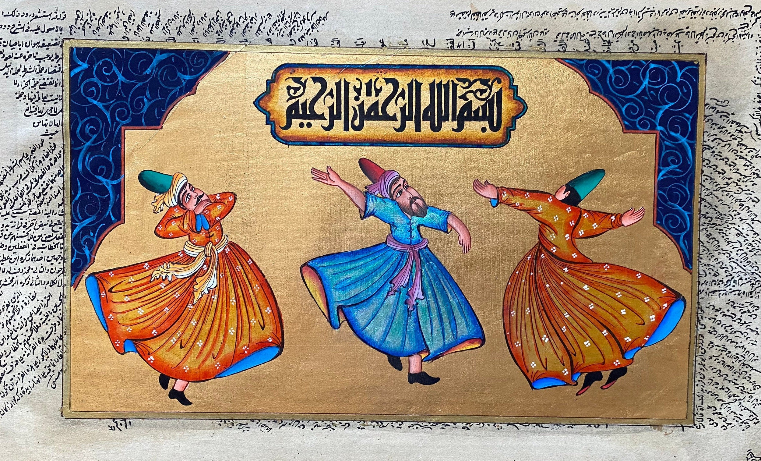 Handmade Whirling Dervish Art: Sufi Painting With Gold Leaf - Etsy Denmark