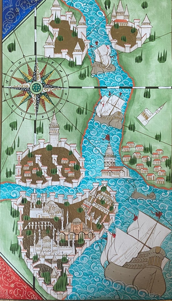 Handmade Ottoman Miniature Painting /map of İstanbul and - Etsy