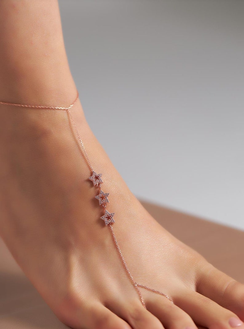 Sterling Silver Star Anklet / Silver Star Ankle Bracelet / Celestial ...