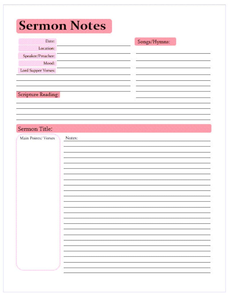 Printable Sermon Notes Sermon Summary Notes PDF 8.5x11 Templates - Etsy