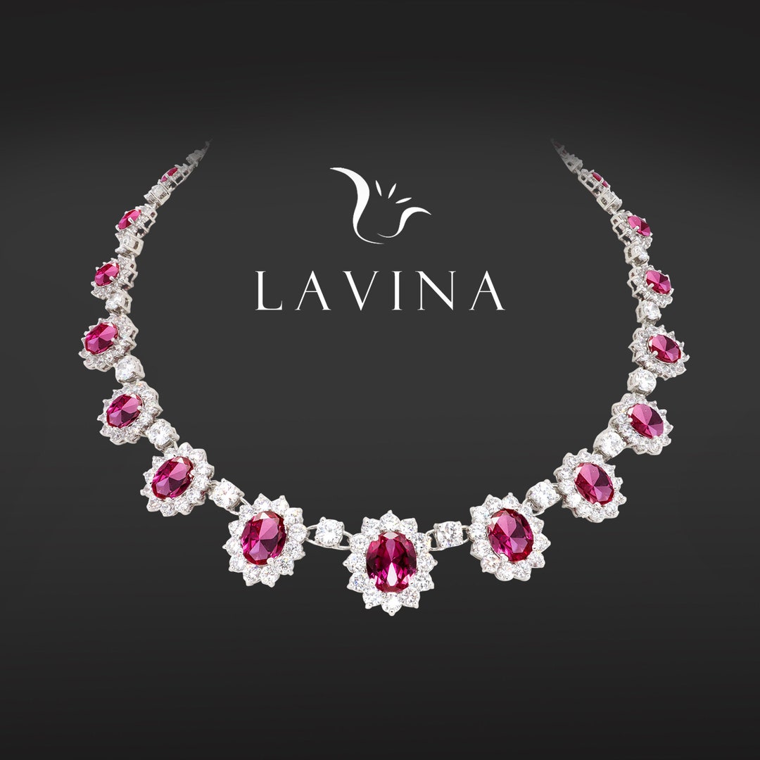 Royal Inspired Simulated Ruby Statement Necklace,silver Tone,prom ...