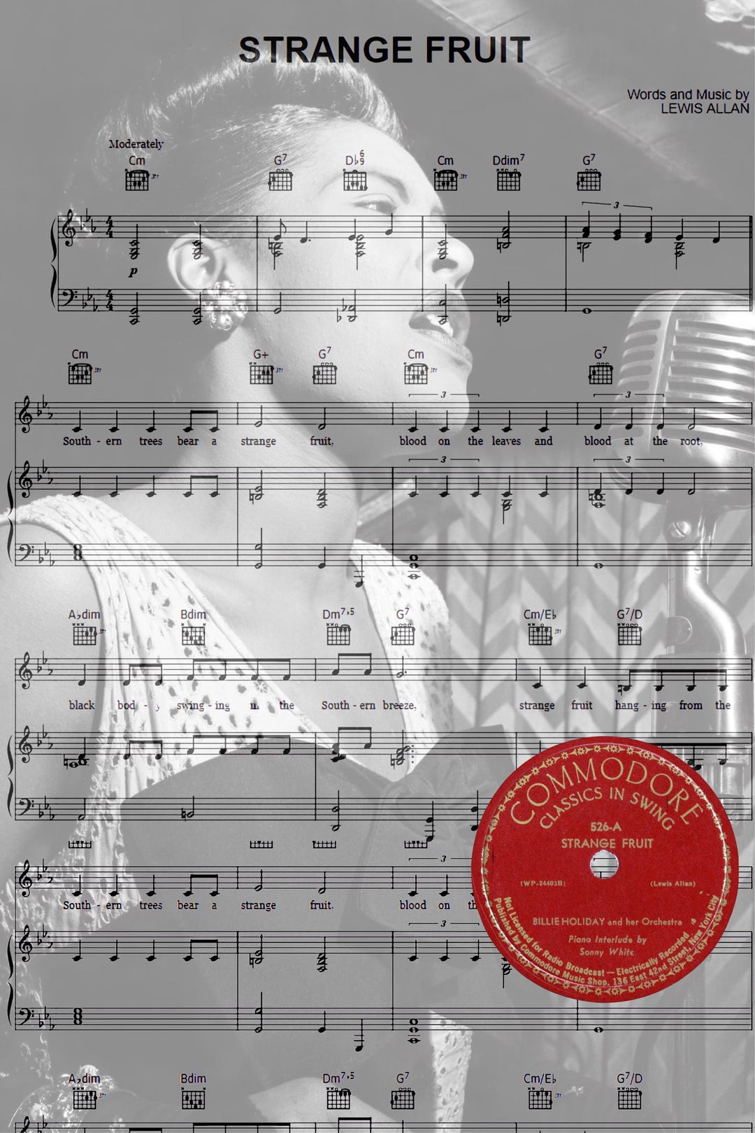 Billie Holiday Strange Fruit Music Sheet Overlay on Performance Photo ...