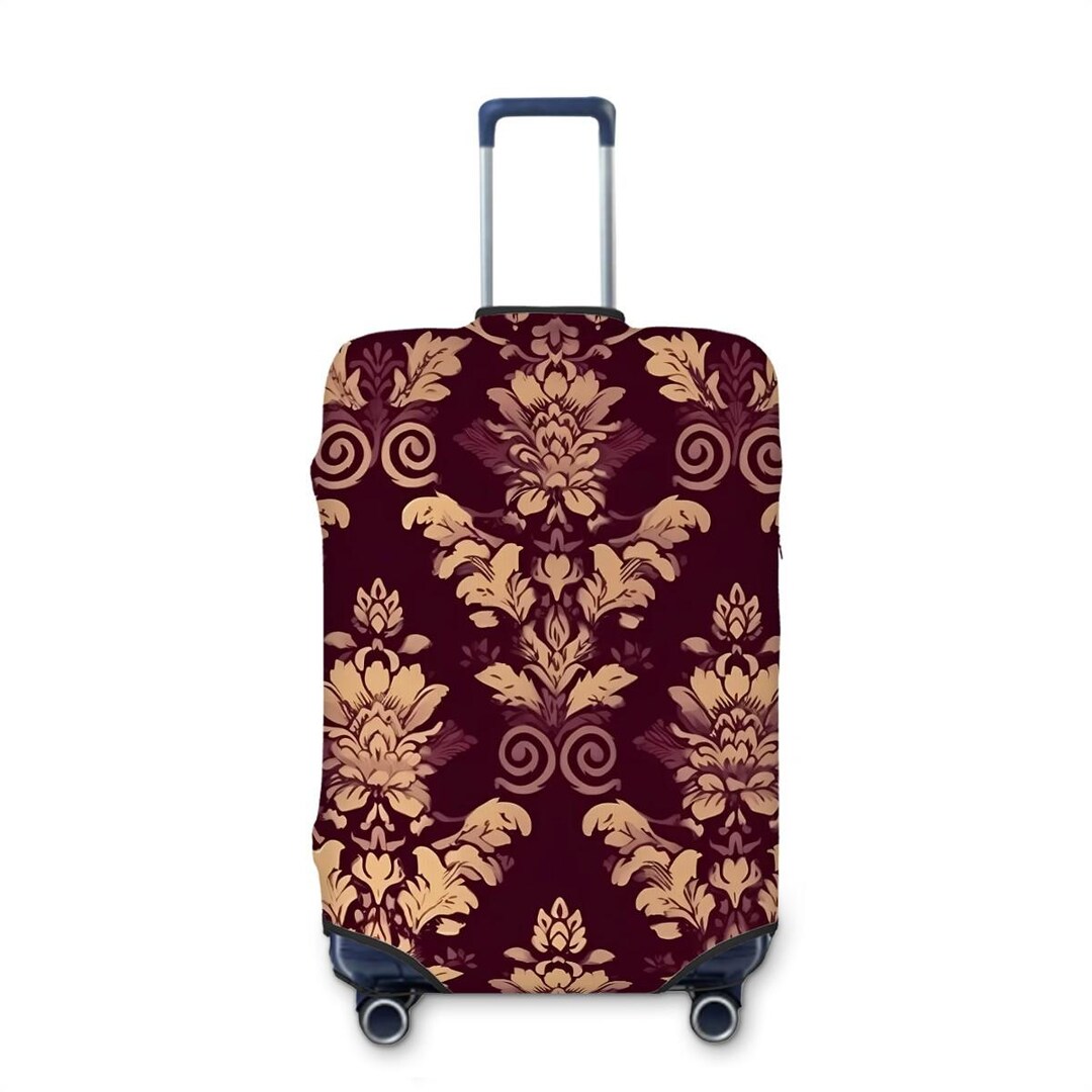 Luxury Damask Luggage Cover – Elegant Gold & Burgundy Case Protector ...