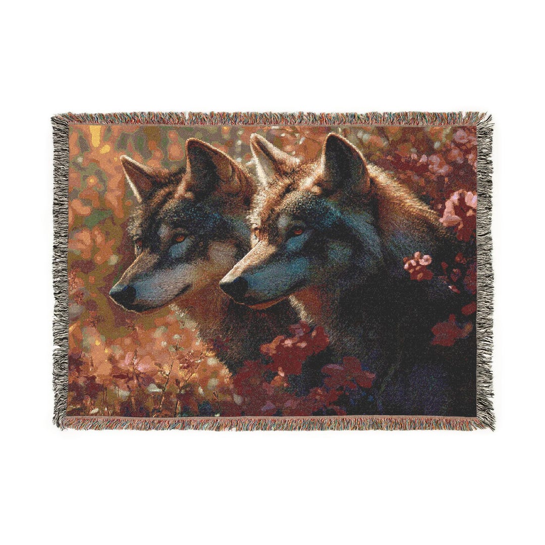 Wolves With Flowers Woven Blanket Original Art - Etsy