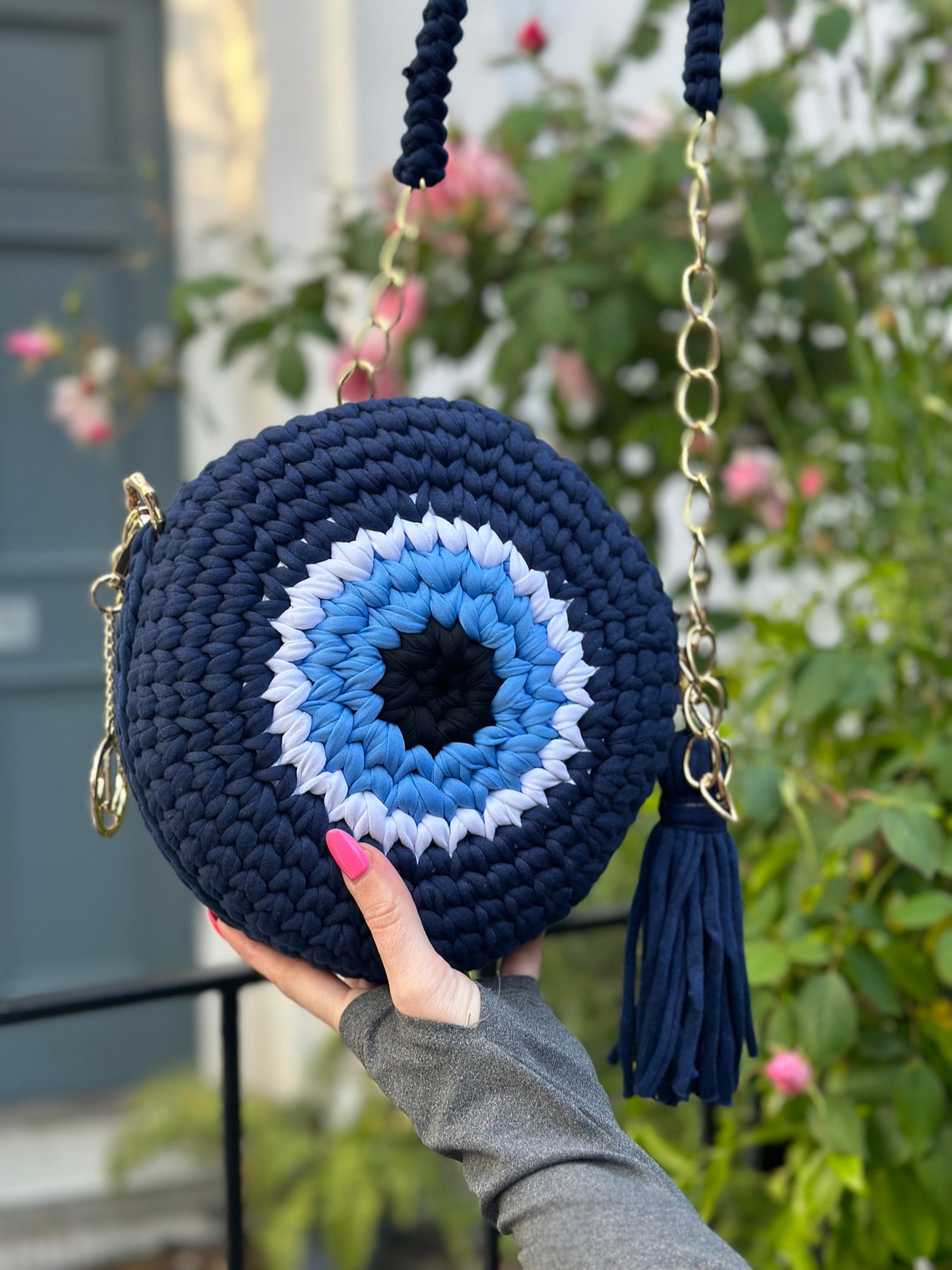 Handmade Crochet Crossbody Bag | Turkish Evil Eye Bag | Boho Chic ...