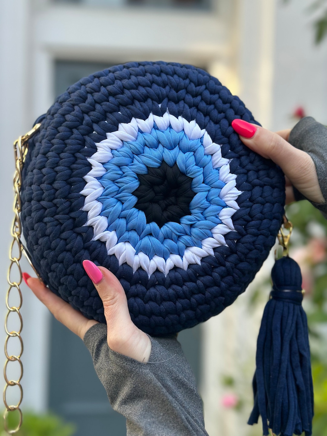 Handmade Crochet Crossbody Bag | Turkish Evil Eye Bag | Boho Chic ...