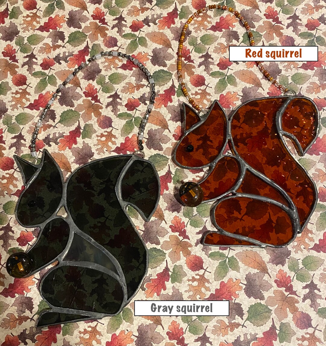 Squirrel With Acorn Stained Glass Sun Catcher - Etsy