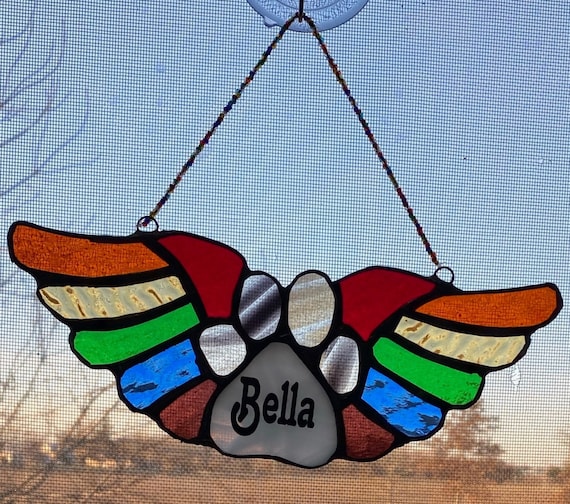 Pet Memorial dog or Cat Rainbow Bridge Personalized Stained - Etsy