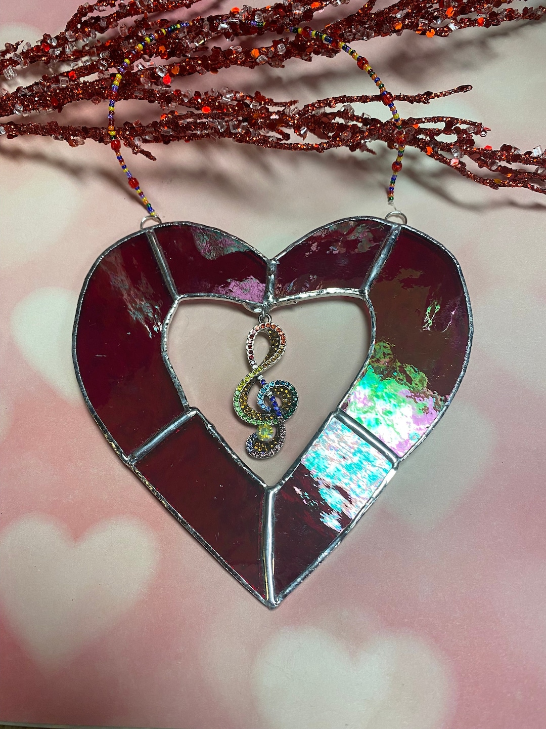 Treble Clef in Red Heart Stained Glass Sun Catcher - Etsy