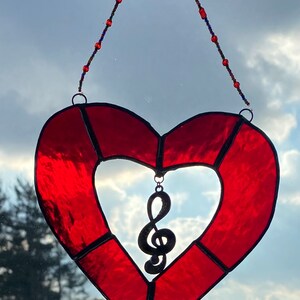Treble Clef in Red Heart Stained Glass Sun Catcher - Etsy