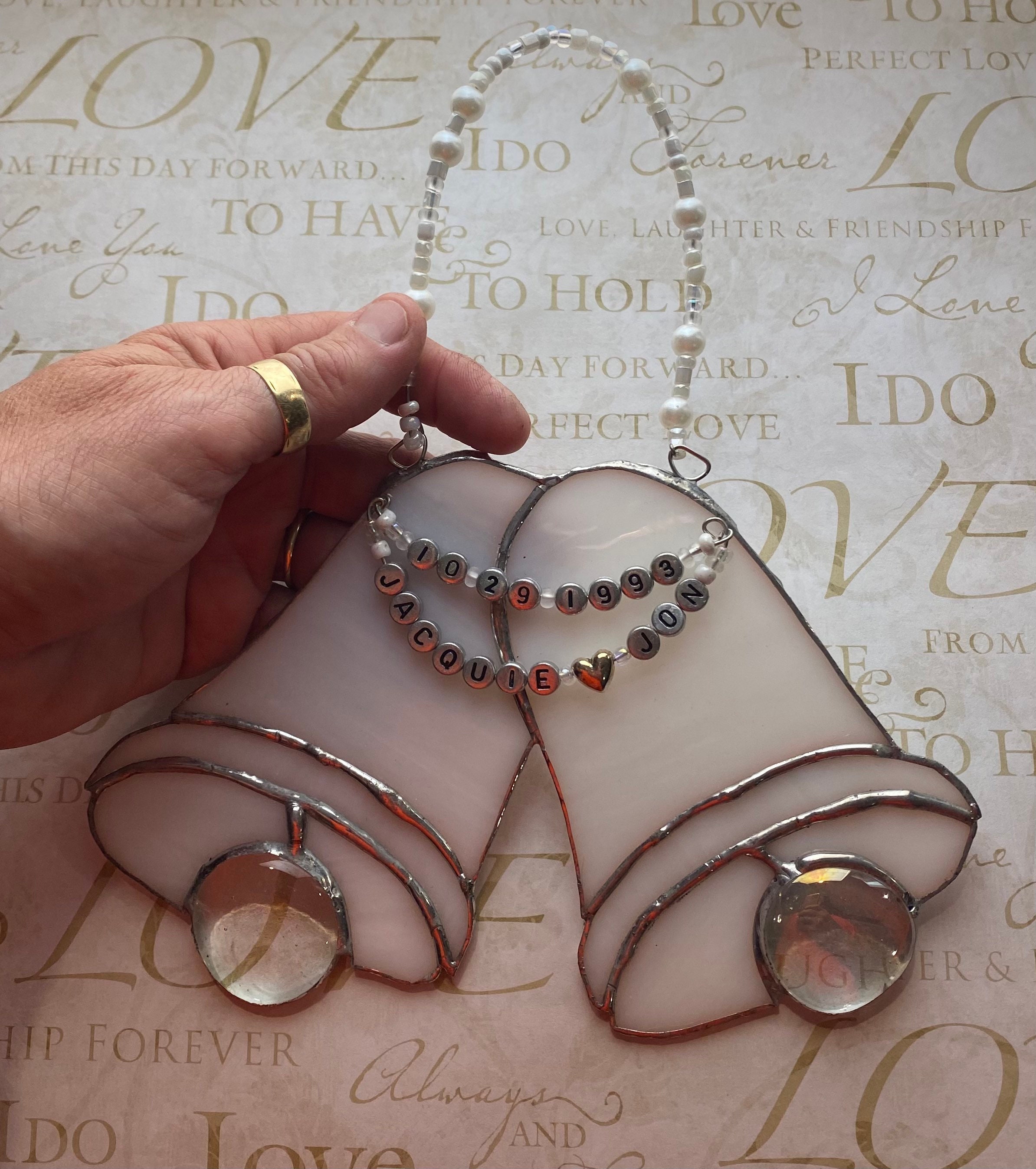 Personalized Wedding Anniversary Stained Glass Wedding Bells | Etsy