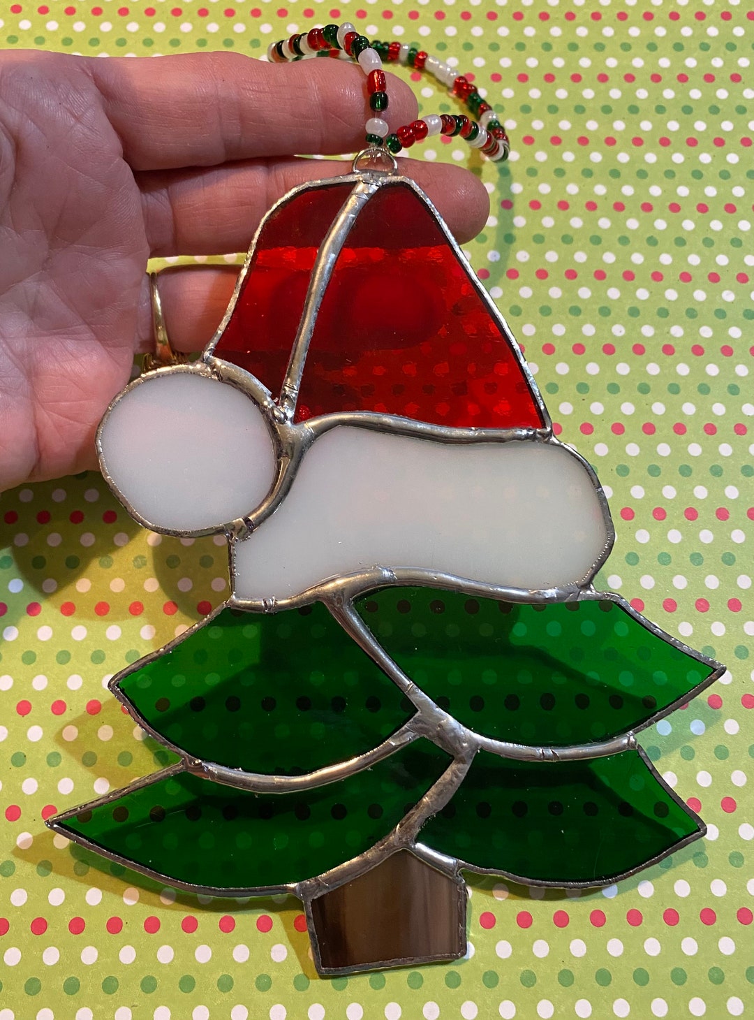 Santa Christmas Tree Stained Glass Sun Catcher - Etsy
