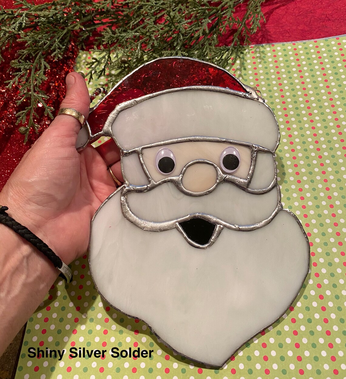 Santa Face Stained Glass Sun Catcher - Etsy