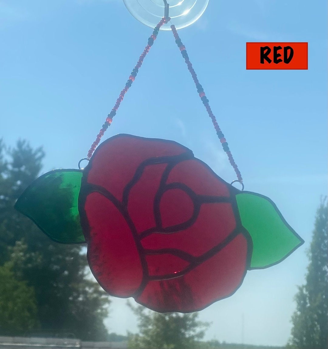 Rose Stained Glass Sun Catcher - Etsy