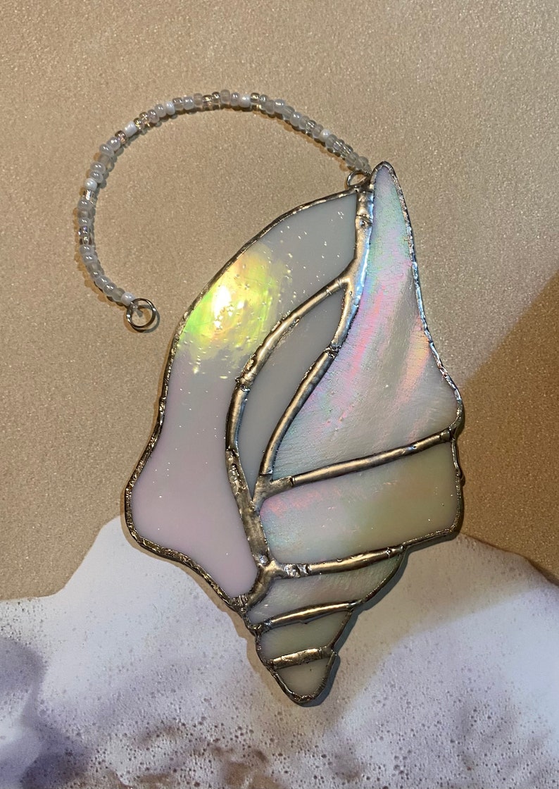 Conch Shell Iridescent White Stained Glass Sun Catcher - Etsy