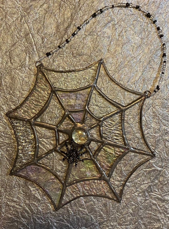 Spider Web With Spider Stained Glass Sun Catcher - Etsy