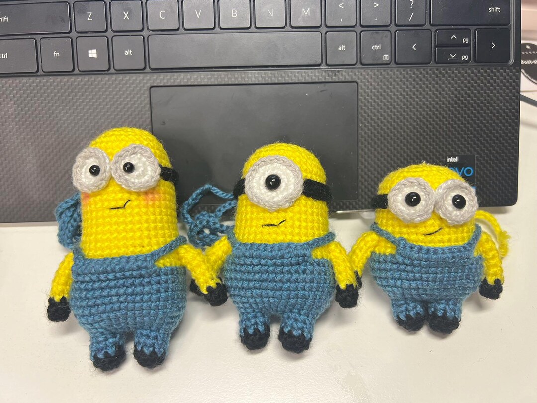 Crochet Minion Keychain: Handmade Amigurumi Car Decor - Etsy