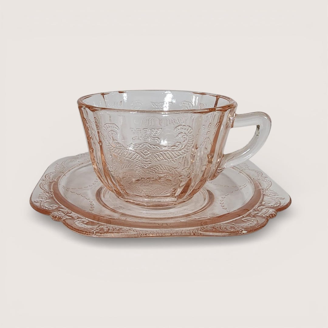 Vintage Pink Indiana Glass 4 Cup and Saucer Sets: Recollection Madrid ...