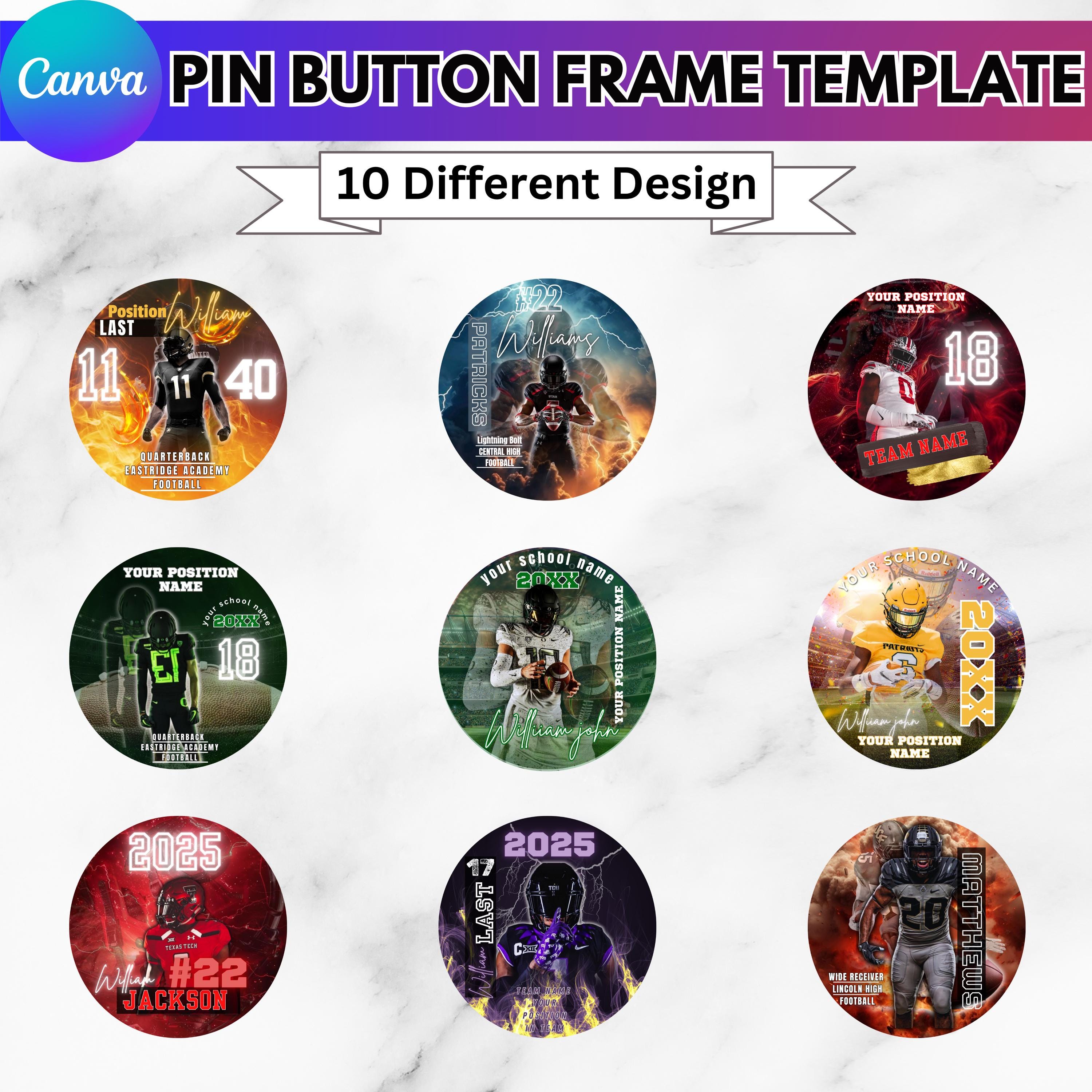 Football Pin Button Canva Template, Editable Game Day Buttons, Custom ...