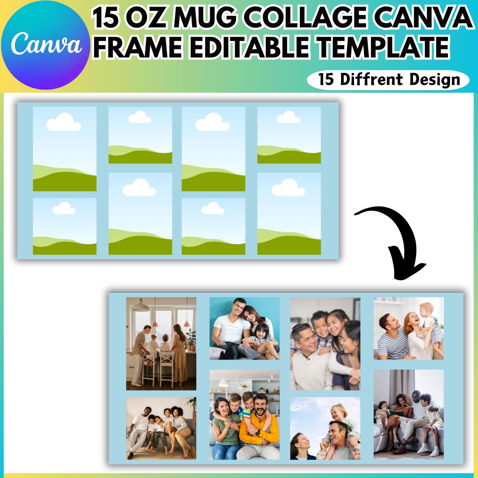 15oz Mug Photo Collage Canva Template, Canva Editable Template, Mug ...